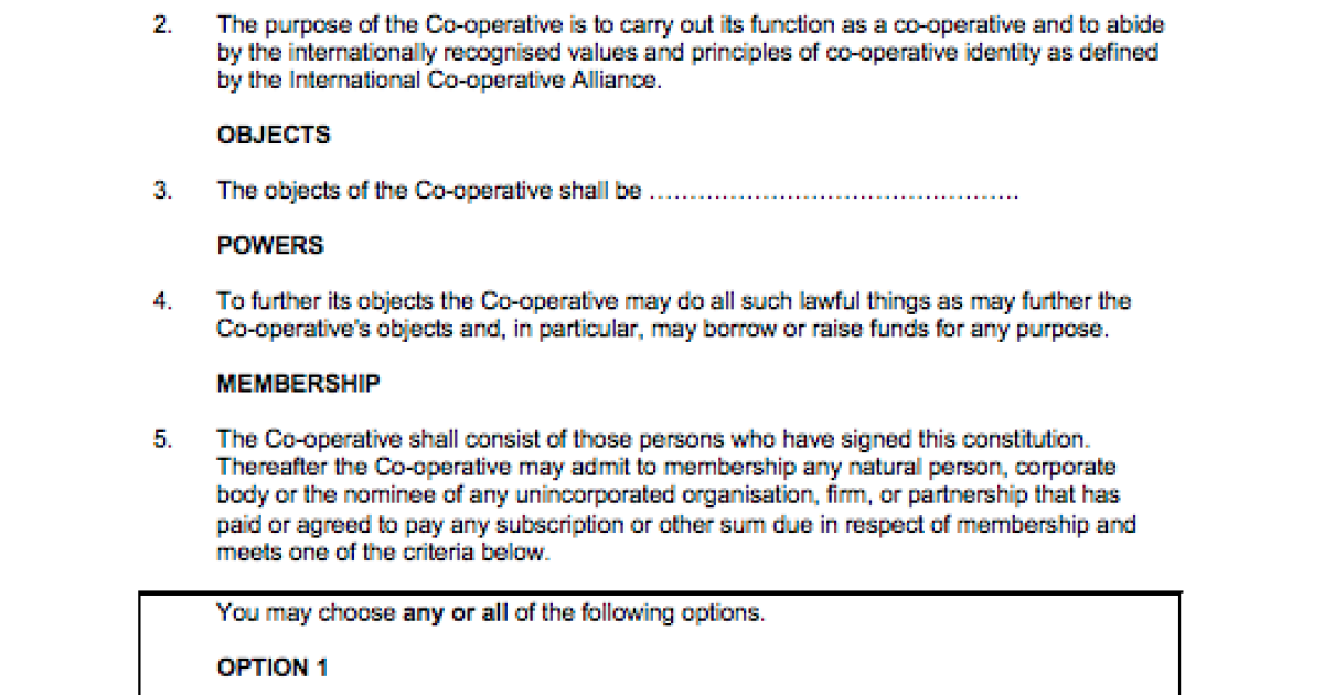 Unincorporated co‑operative – model rules | Co-operatives UK